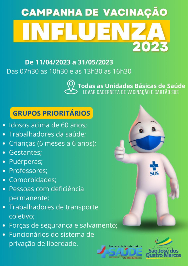 Campanha de Vacinação Influenza 2023 - Prefeitura Municipal de São José ...